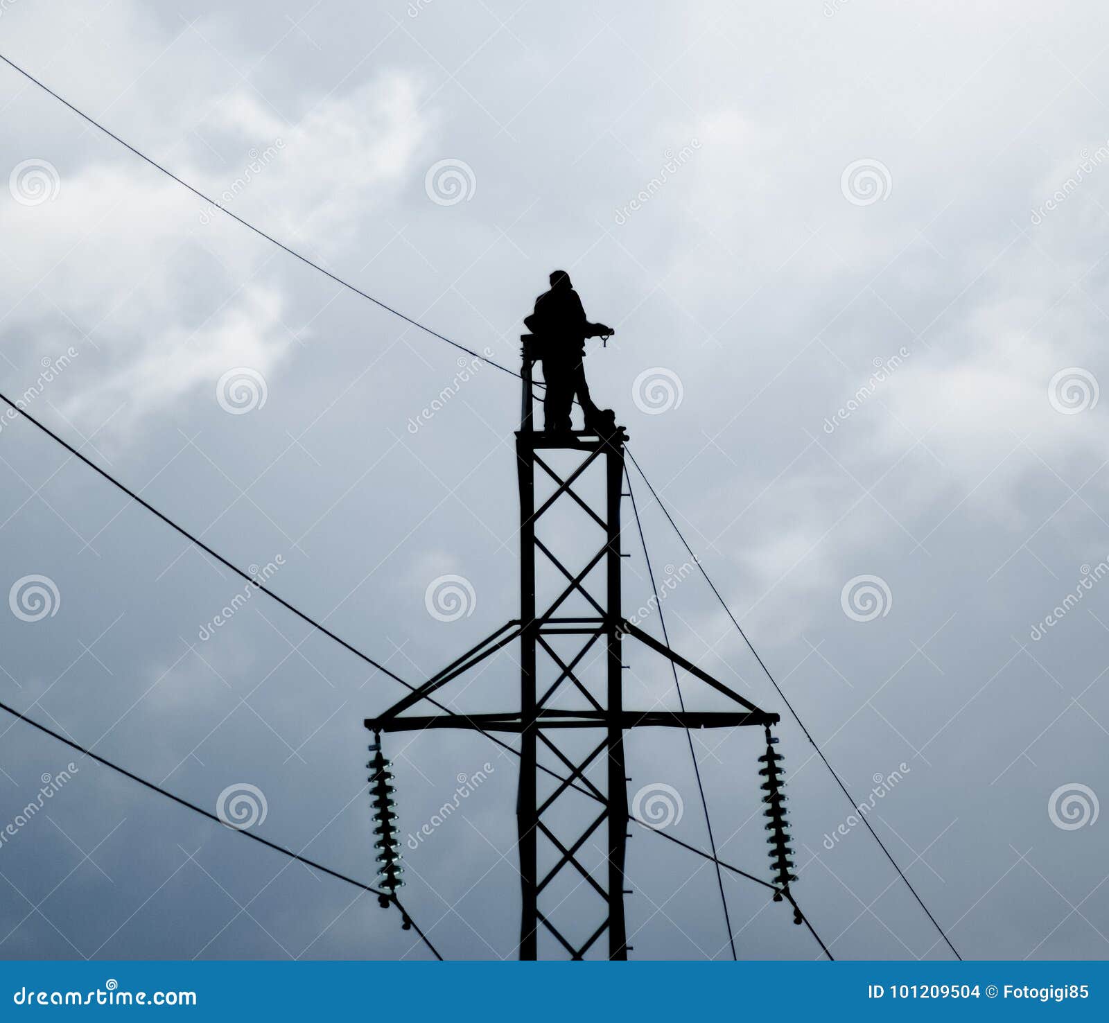 Assembly and Installation of New Support of a Power Line Stock Photo ...