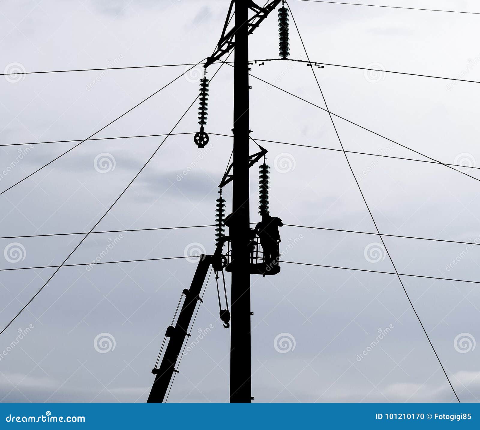 Assembly and Installation of New Support of a Power Line Stock Photo ...
