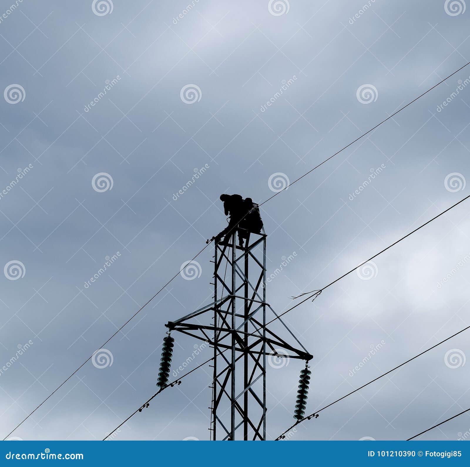 Assembly and Installation of New Support of a Power Line Stock Photo ...