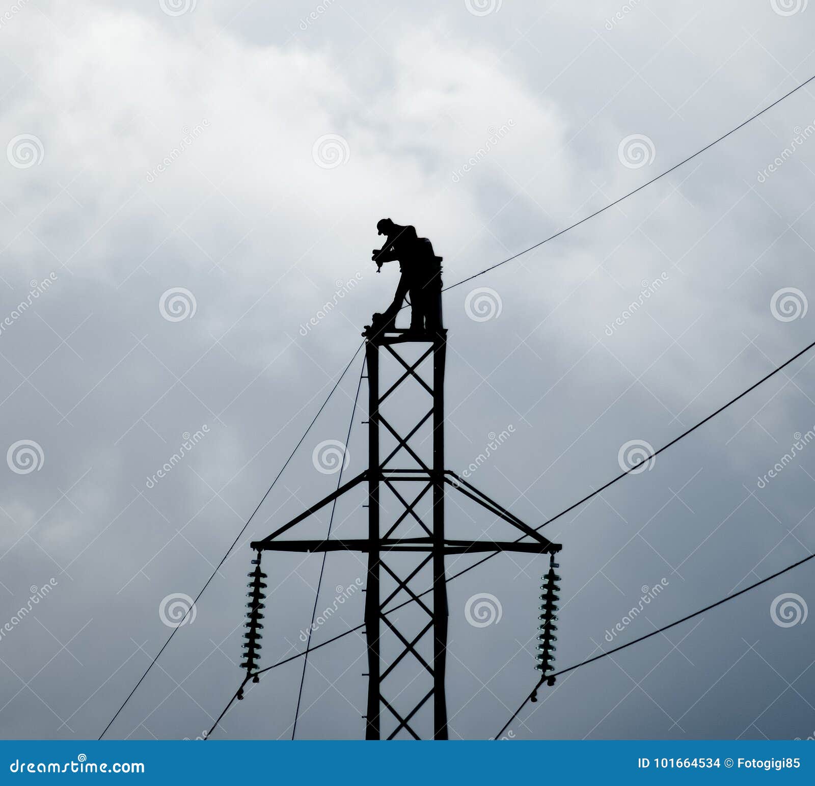 Assembly and Installation of New Support of a Power Line Stock Photo ...