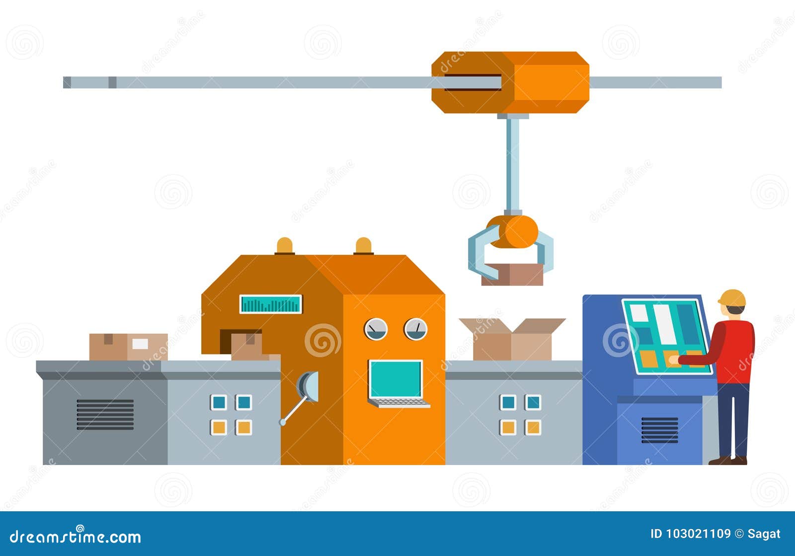 Assembly Line. Automated Conveyor System. Stock Vector - Illustration ...