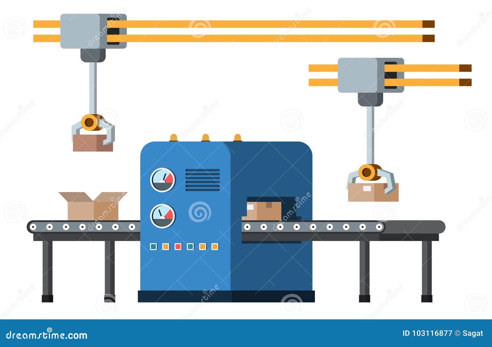 Assembly Line. Automated Conveyor System. Stock Vector - Illustration ...