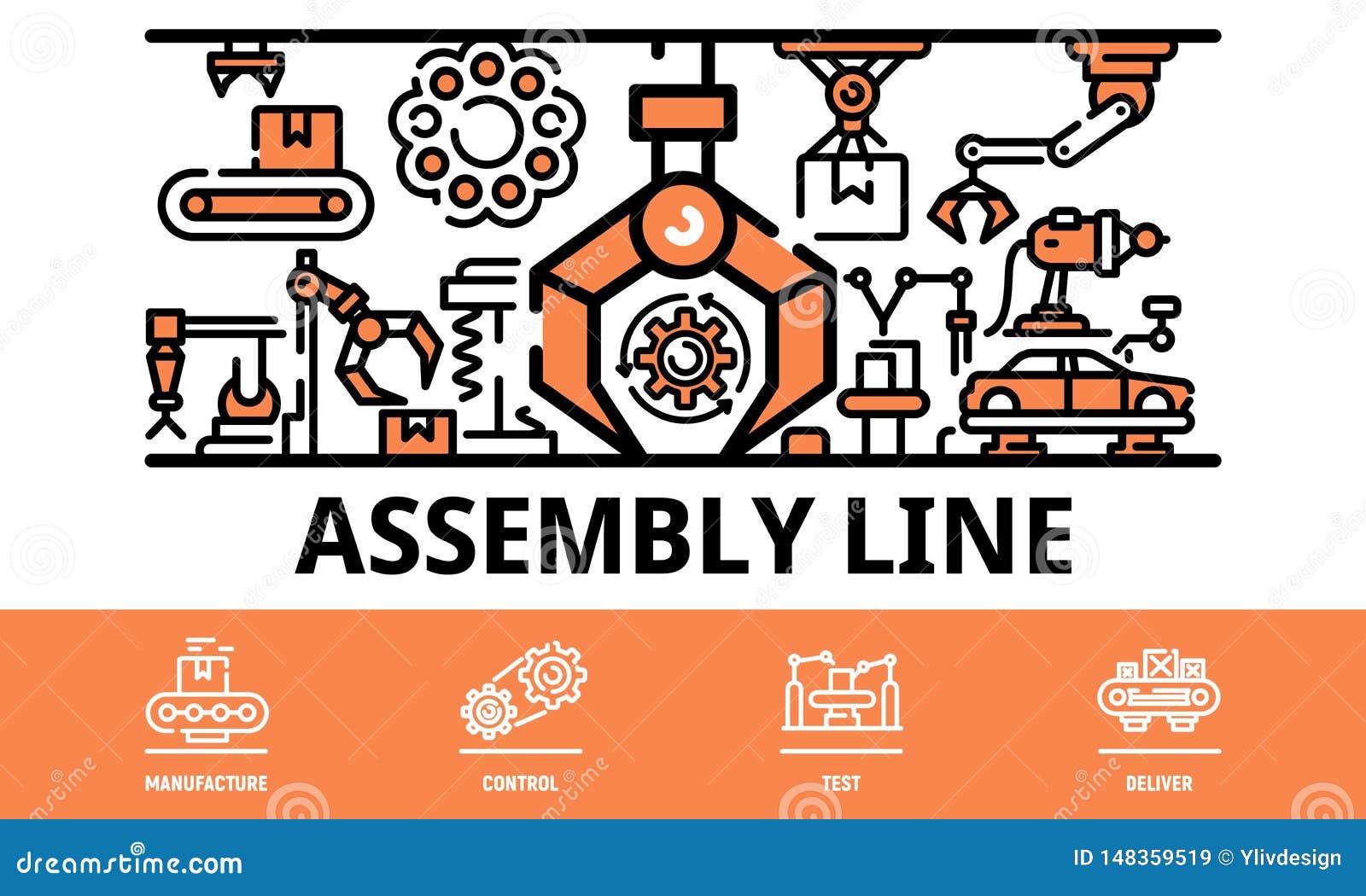 Assembly Line Banner, Outline Style Stock Vector - Illustration of ...