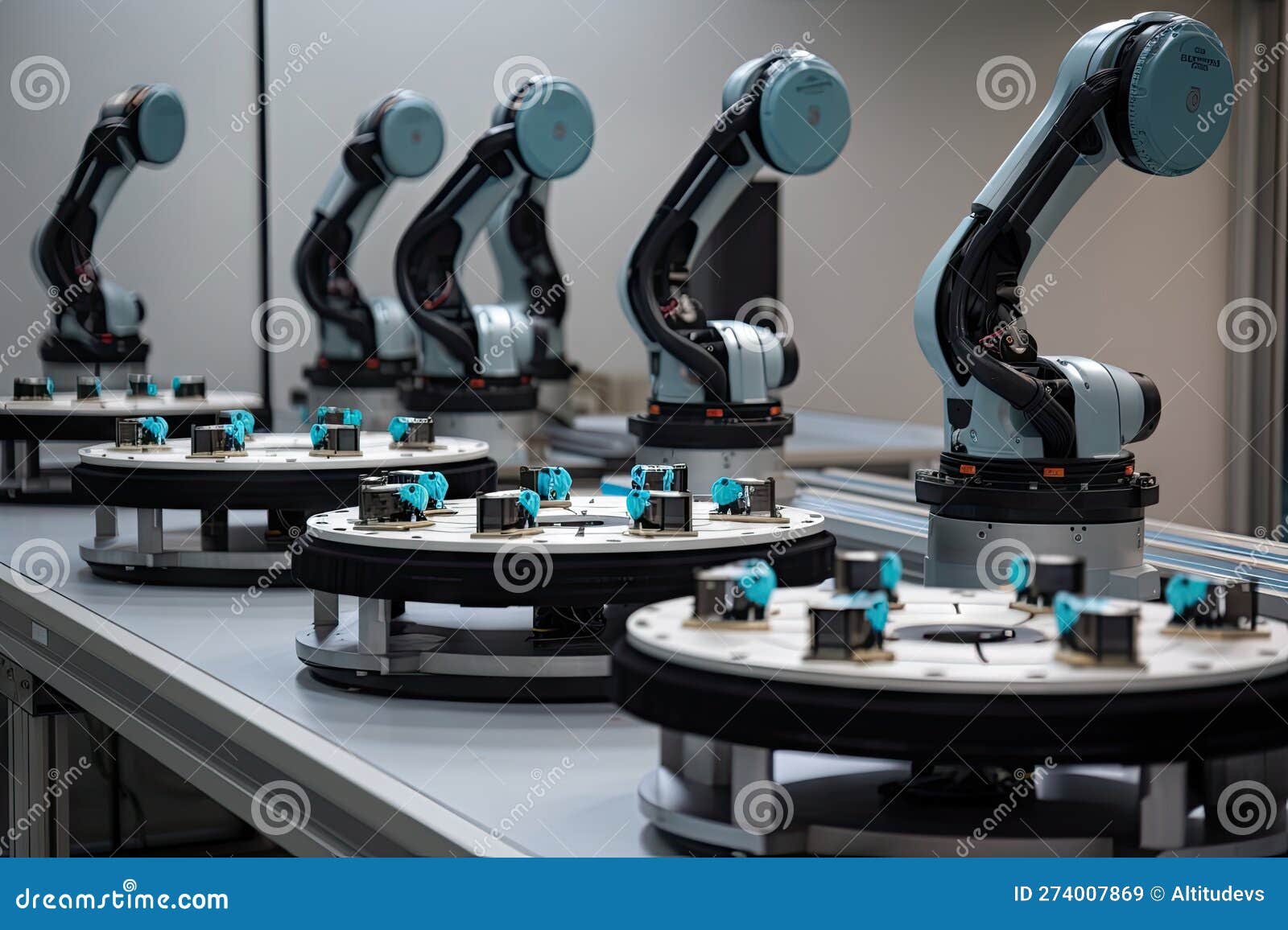 Assembly Line of Cobots, Each Performing Precise Task in Sequence Stock ...