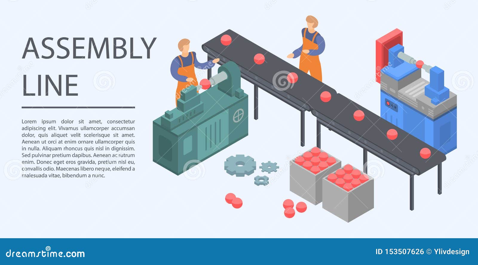 Assembly Line Concept Banner, Isometric Style Stock Vector ...