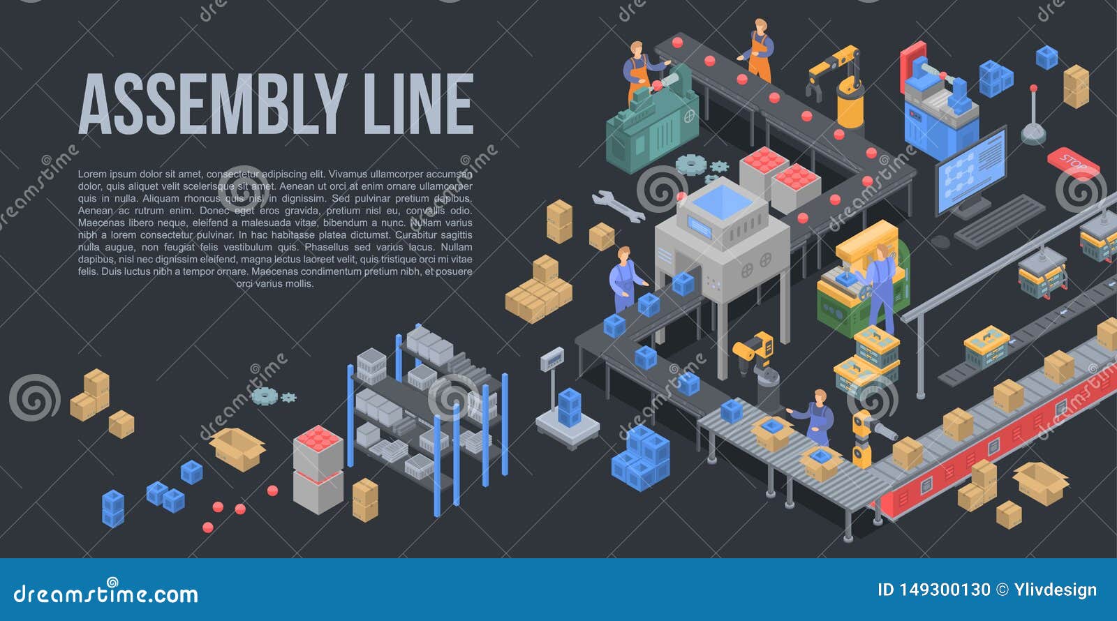 Assembly Line Factory Concept Background, Isometric Style Stock Vector ...