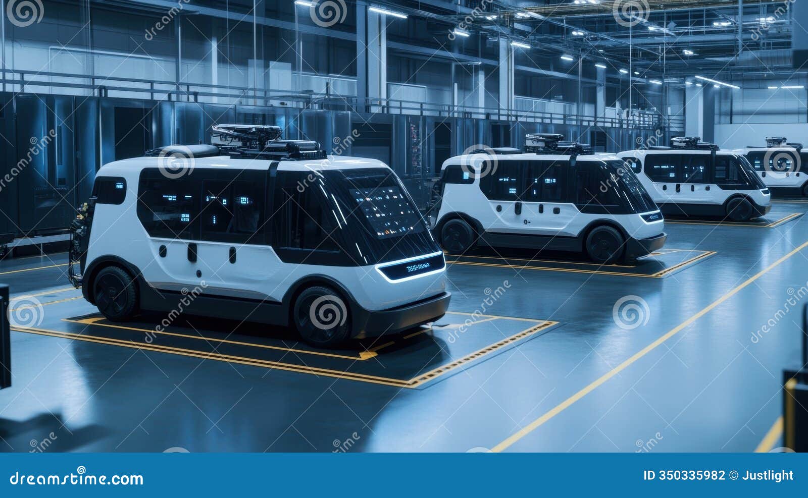 An Assembly Line Featuring Multiple Autonomous Vehicles in Different ...