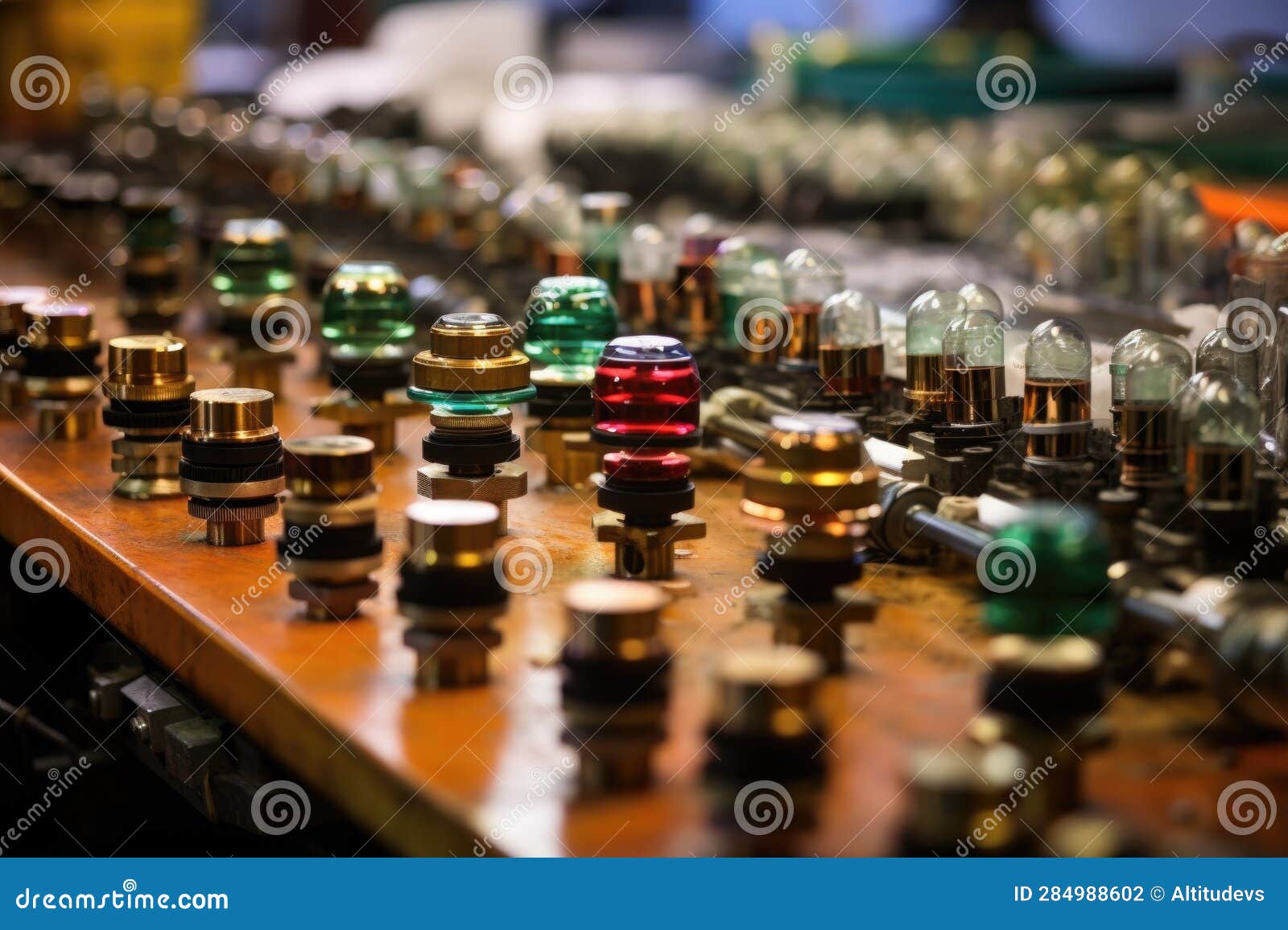 Assembly Line of Lens Components in Production Stock Illustration ...