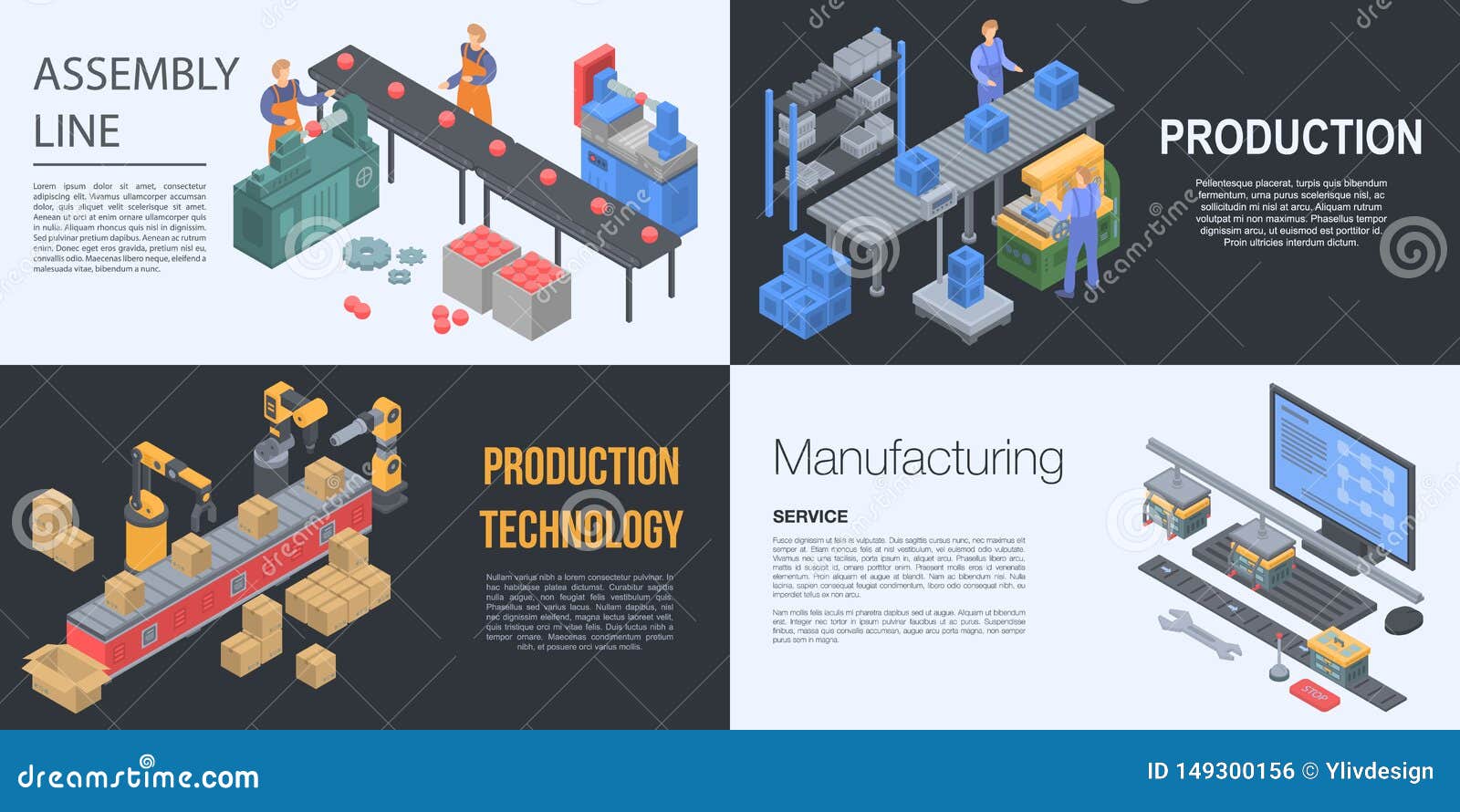 Assembly Line Manufacture Banner Set, Isometric Style Stock Vector ...