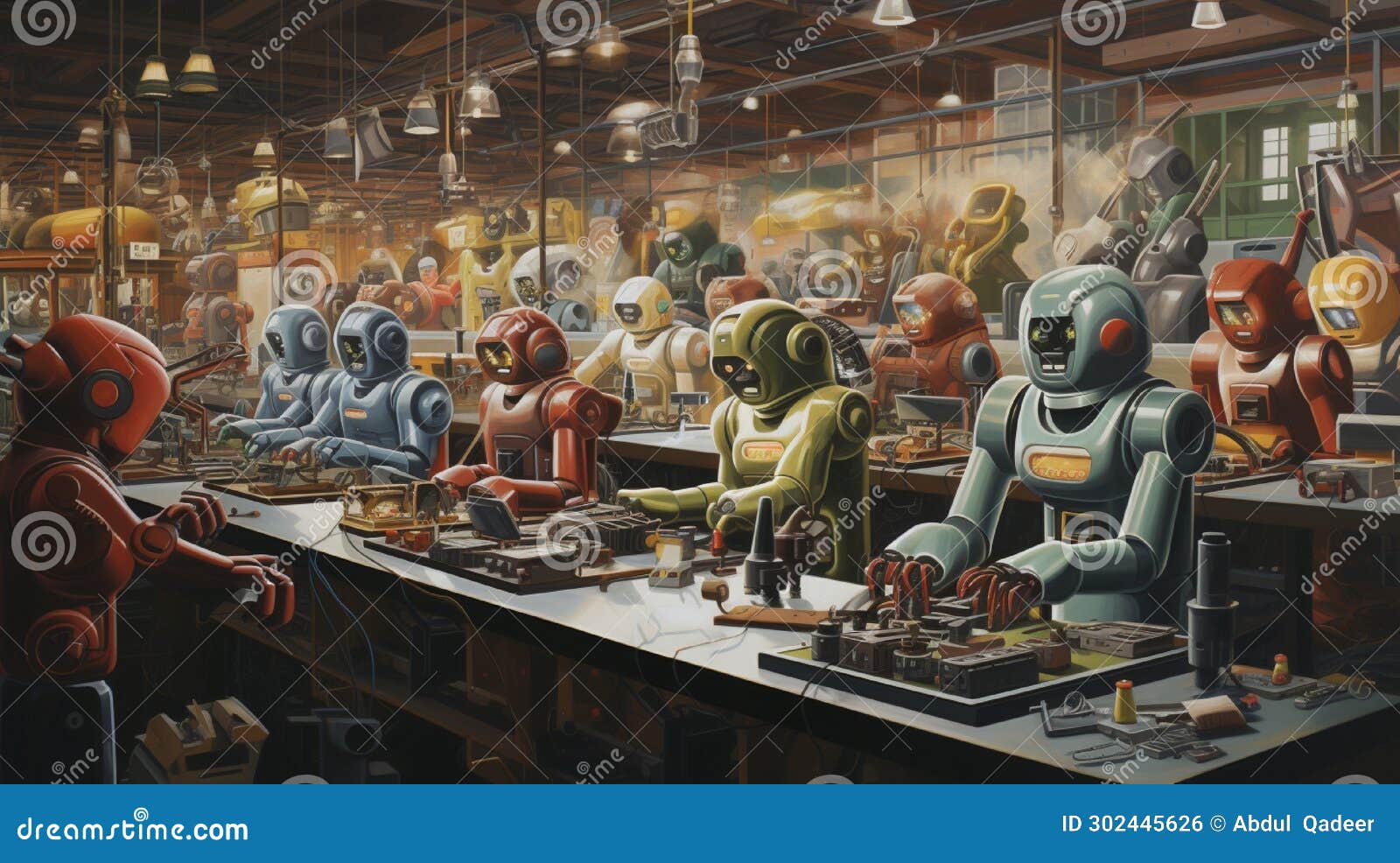 An Assembly Line Of Robots, Diligently Assembling High-tech Devices ...