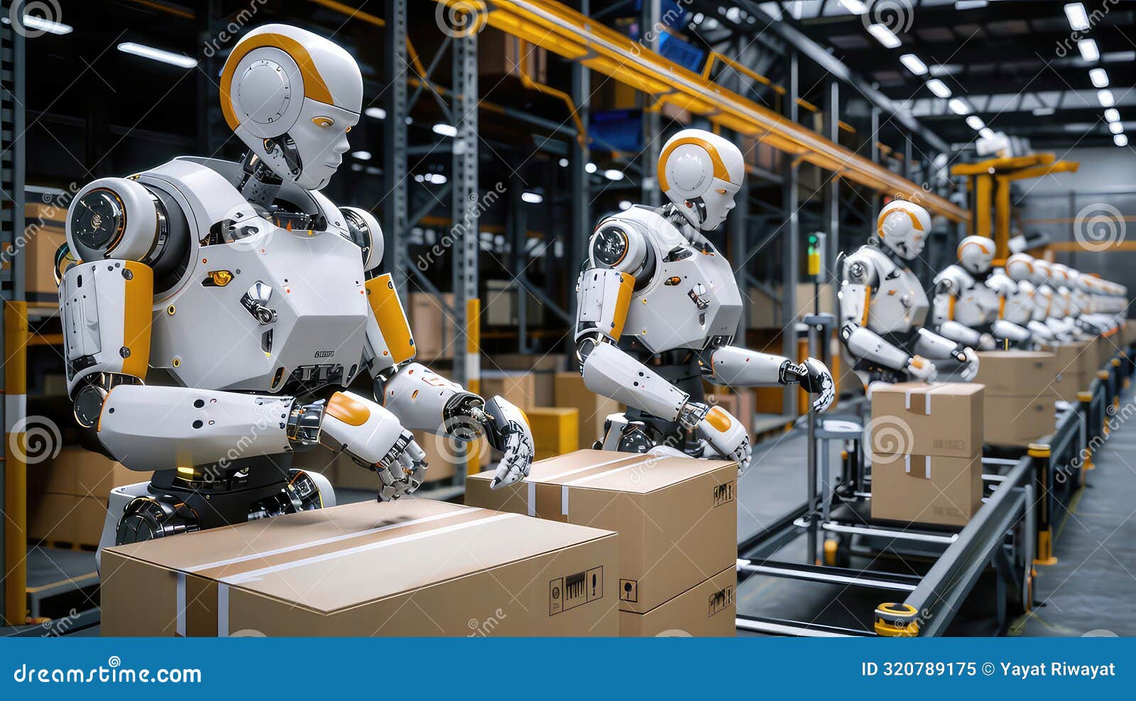 Assembly Line Robots Packing Boxes in a Factory Generated with AI Stock ...