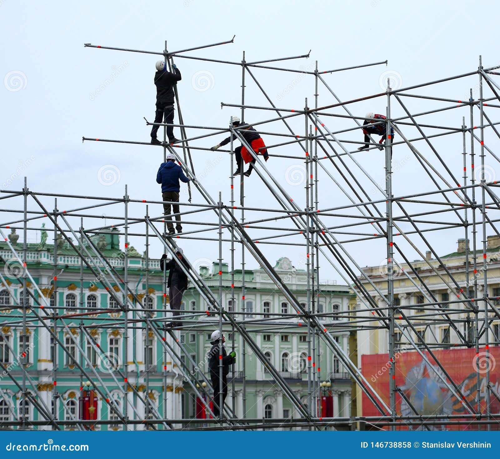 Assembly of the Metal Frame by High-rise Workers Stock Photo - Image of ...