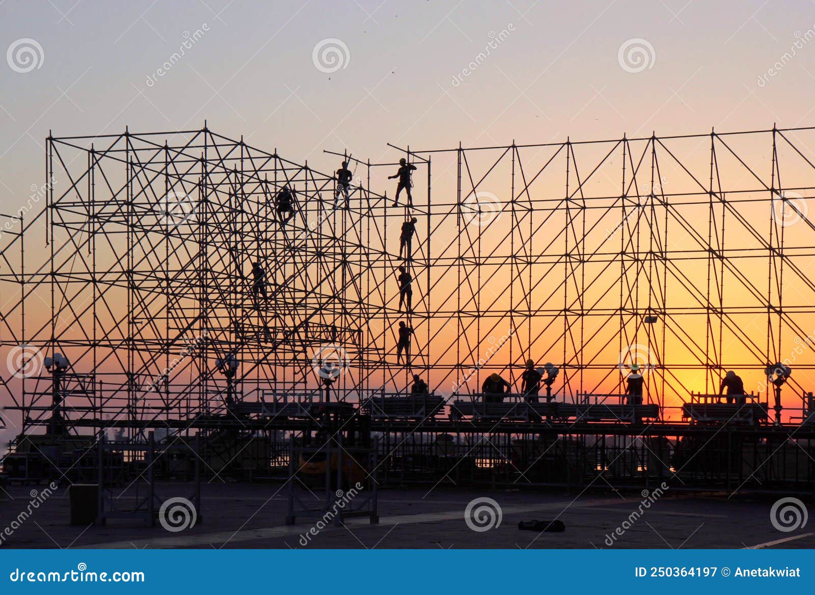 Assembly of Metal Stage Construction for a Rock Concert Stock Image ...