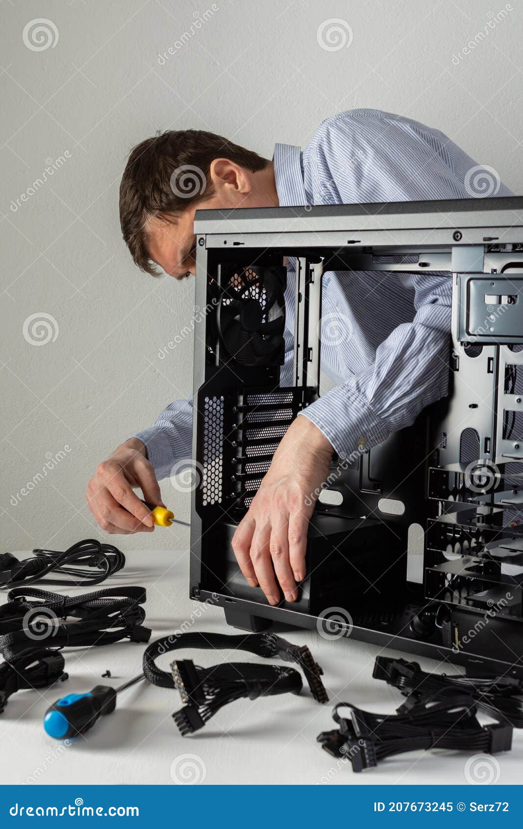 Male Master Assembles a New System Unit Stock Image - Image of assembly ...