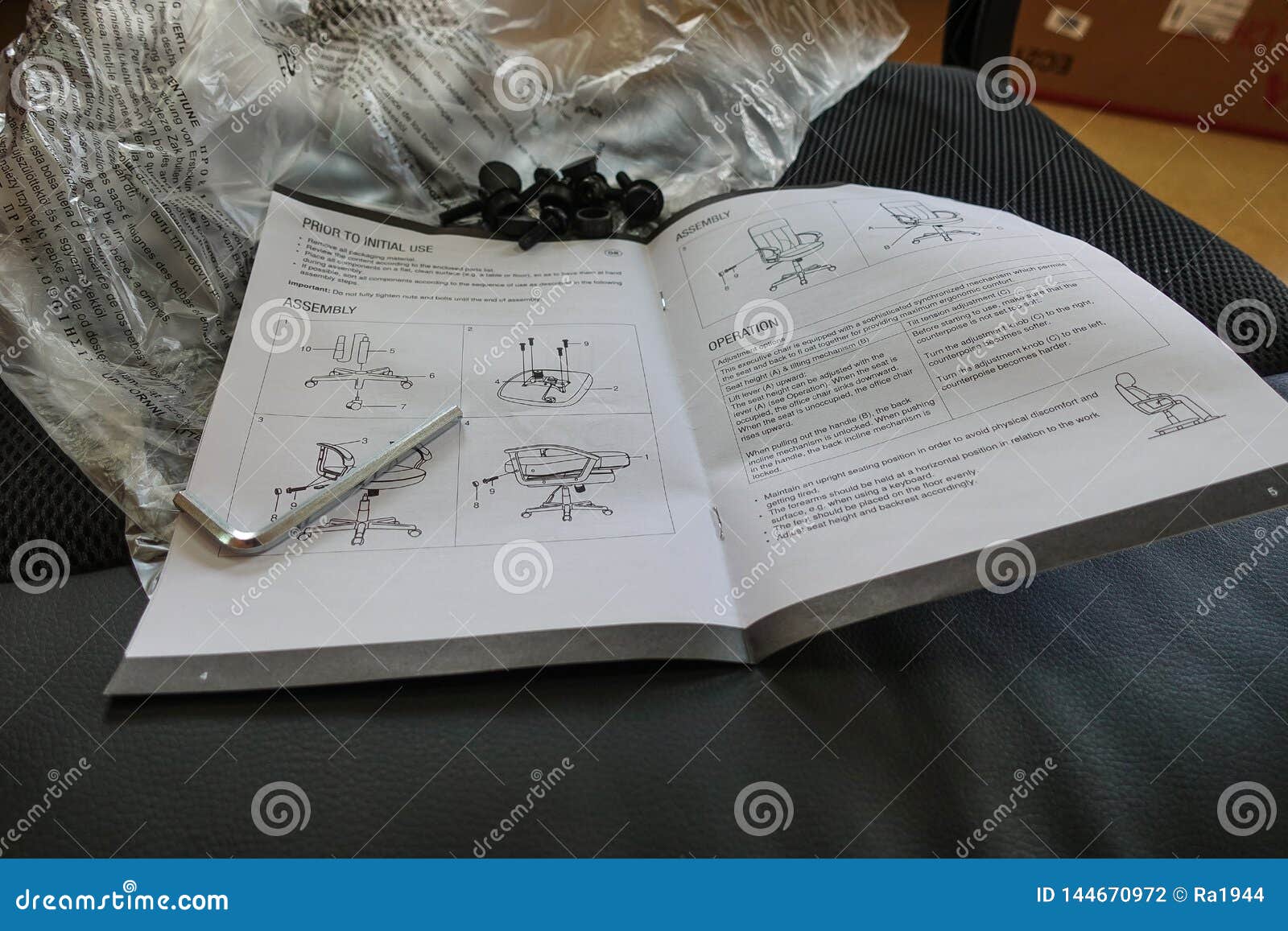Assembly of Office Furniture. Instructions and Tools Stock Photo ...