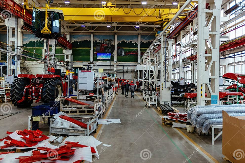 Assembly Process of Agricultural Tractors in Industrial Workshop Stock ...