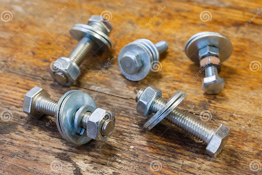 Assembly Set Bolts and Nuts on a Table in a Workshop Stock Image ...