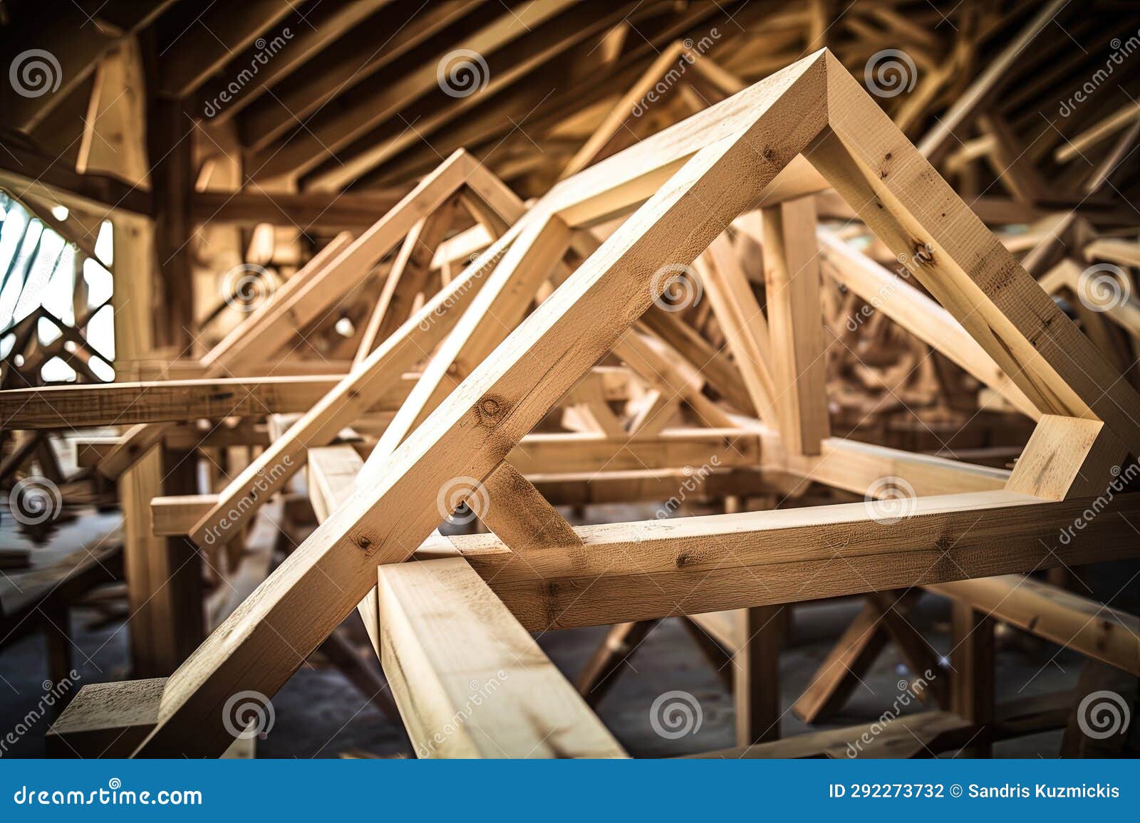 Assembly of the Wooden Frames Beams and Trusses. Generative AI Stock ...