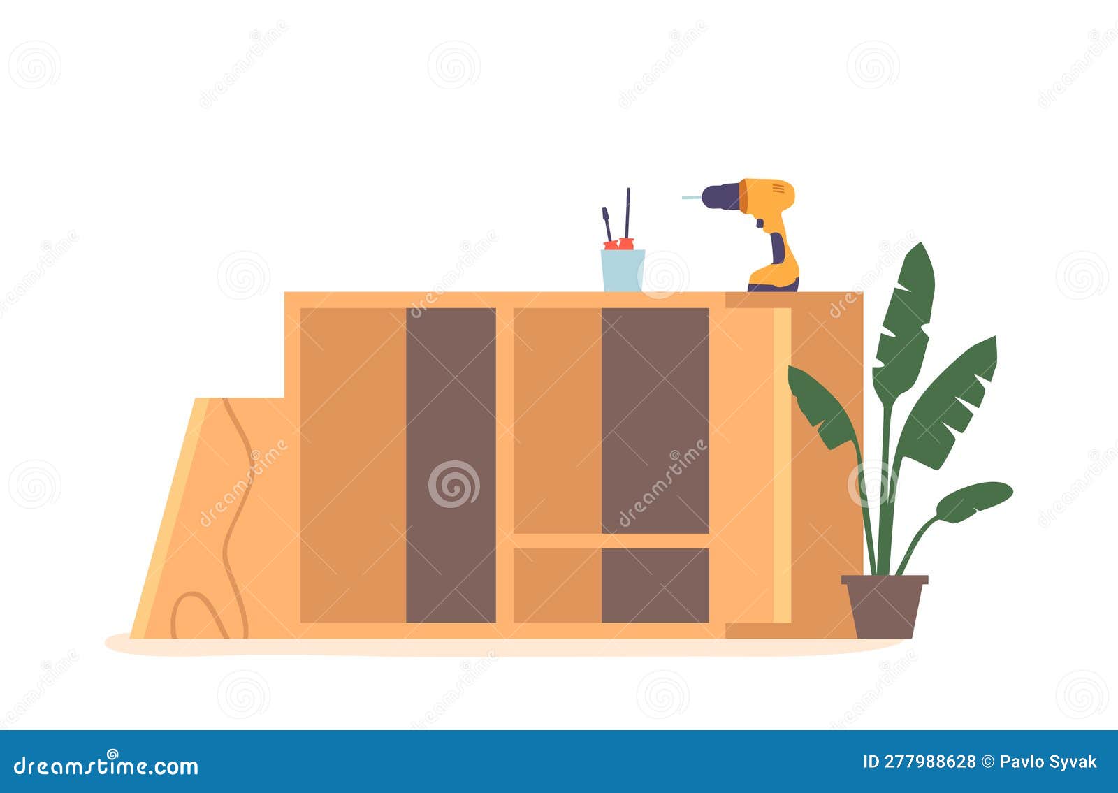 Assembly Wooden Furniture Concept with Shelf and Drill with Screwdriver ...