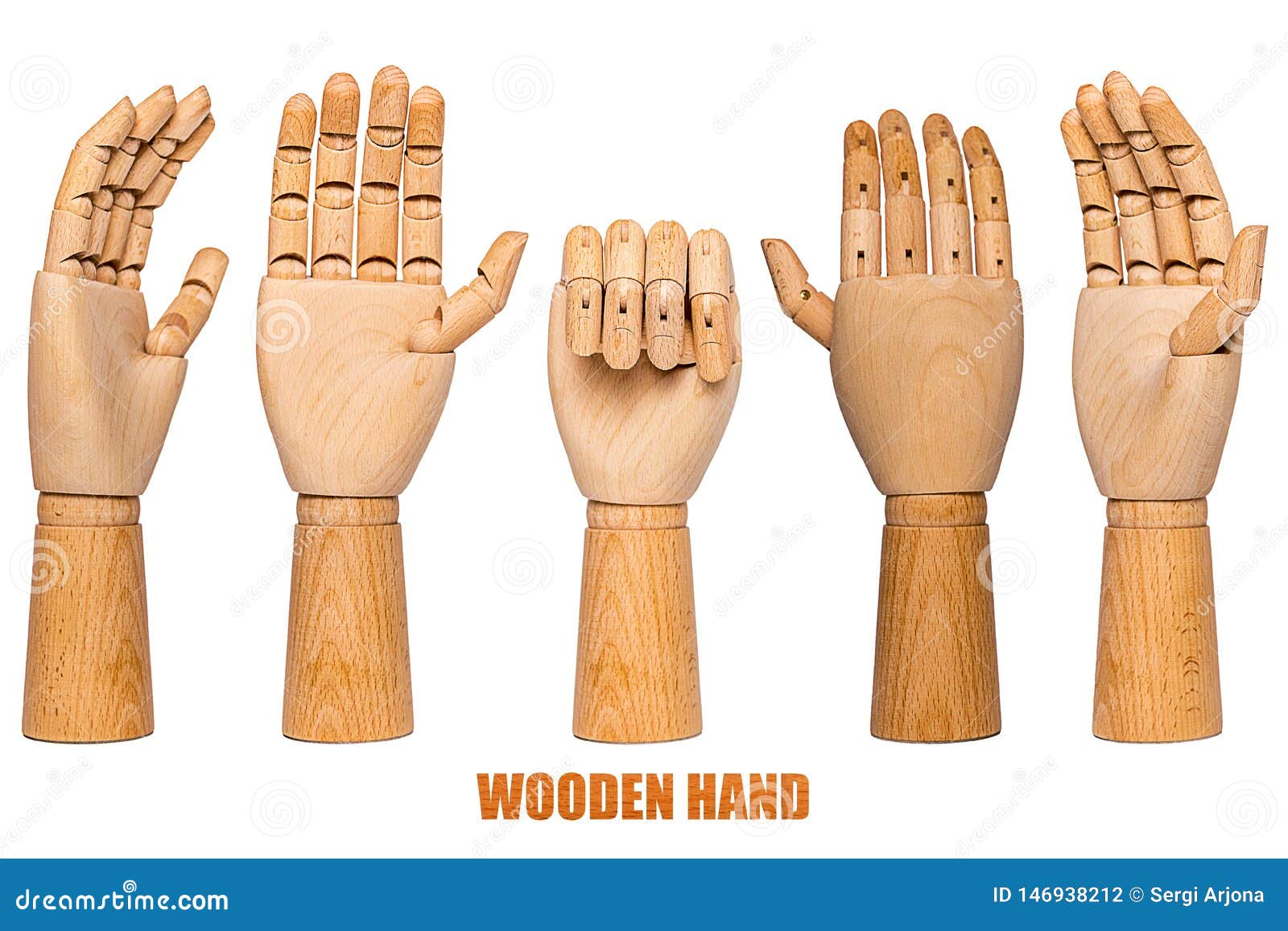 Assembly of Wooden Hands in Different Positions Stock Photo - Image of ...