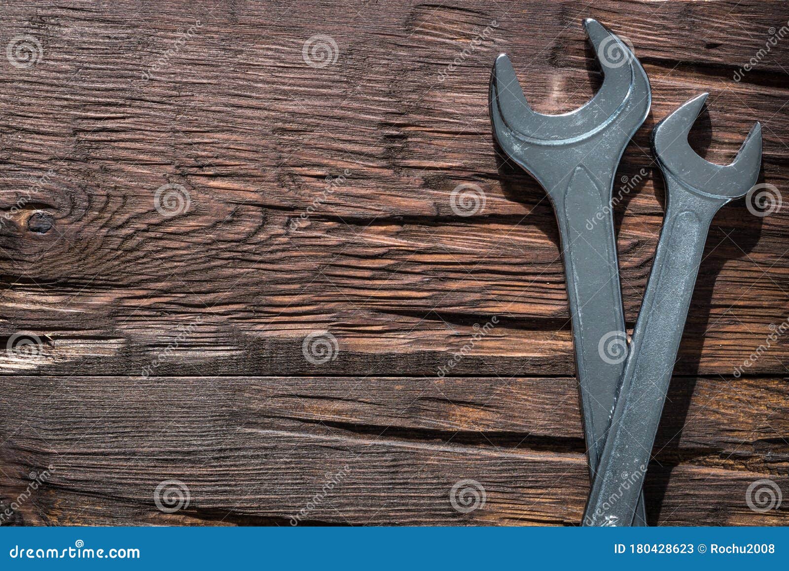 Mounting Wrenches on Wooden Boards. Place for Text Stock Image - Image ...