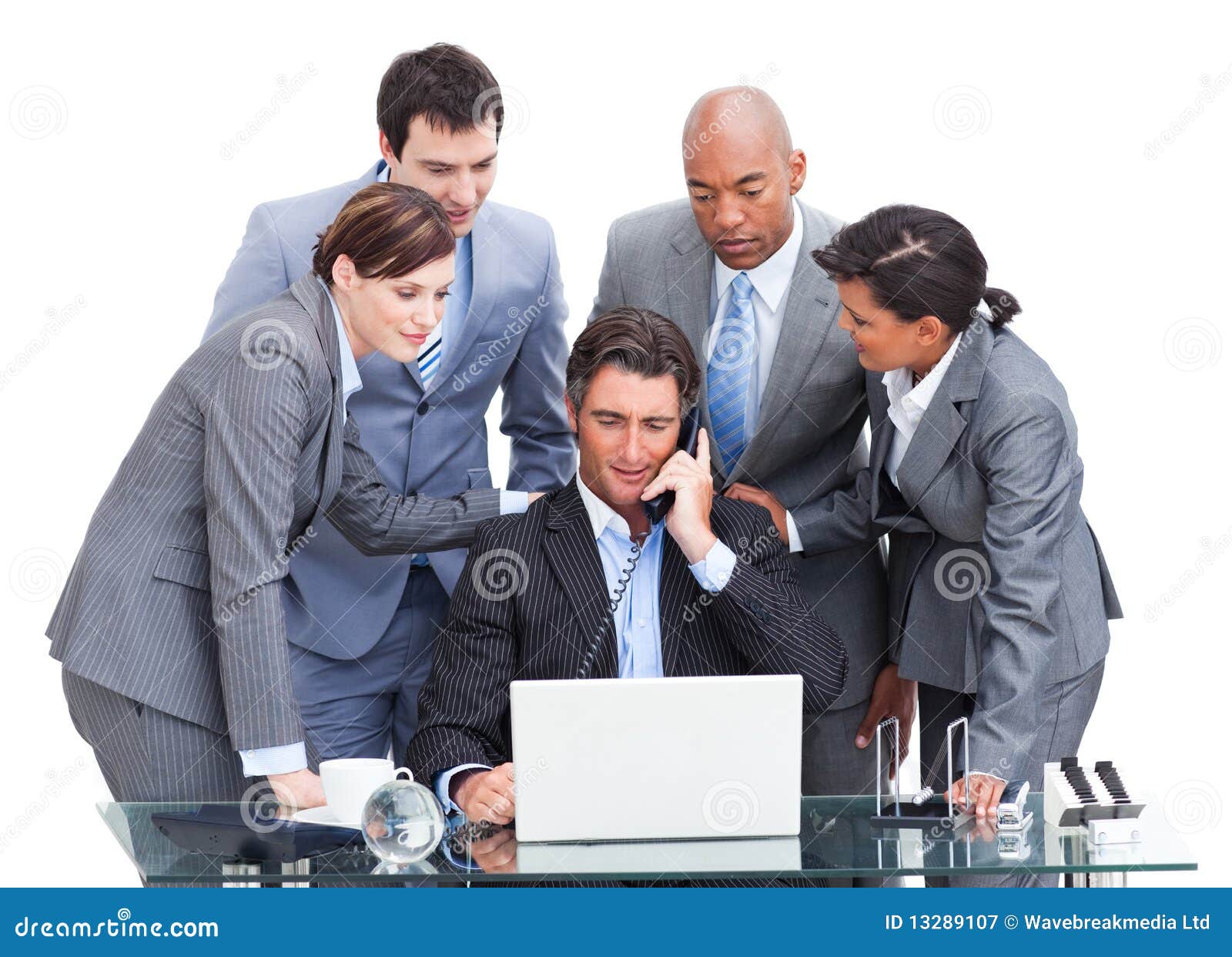 Assertive Manager on Phone and His Team Stock Image - Image of ...