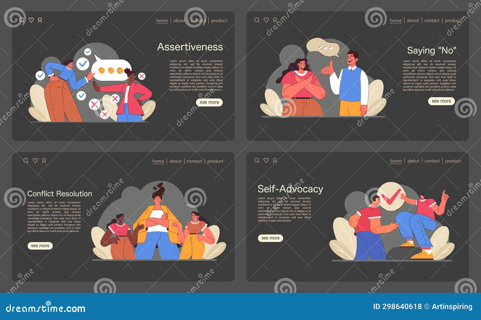 Assertiveness Set. Flat Vector Illustration Stock Vector - Illustration ...