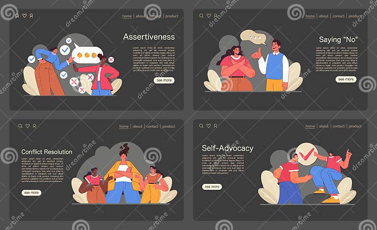 Assertiveness Set. Flat Vector Illustration Stock Vector - Illustration of negotiation ...