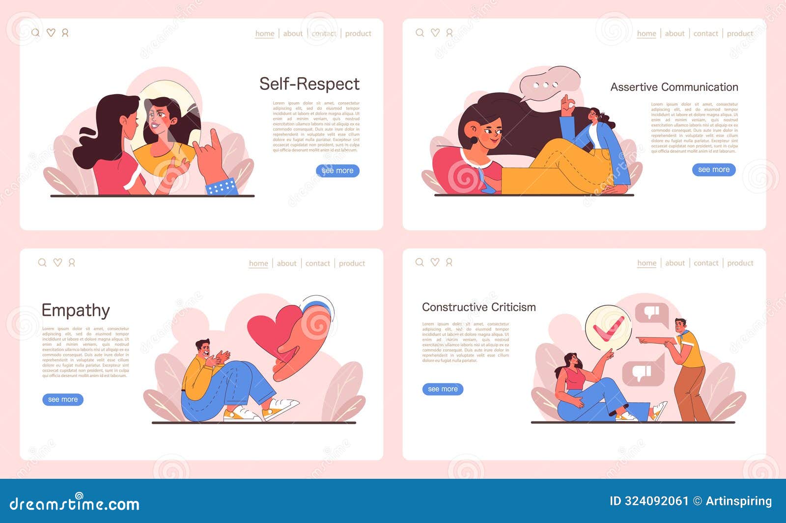 Assertiveness Set. Flat Vector Illustration Stock Vector - Illustration ...