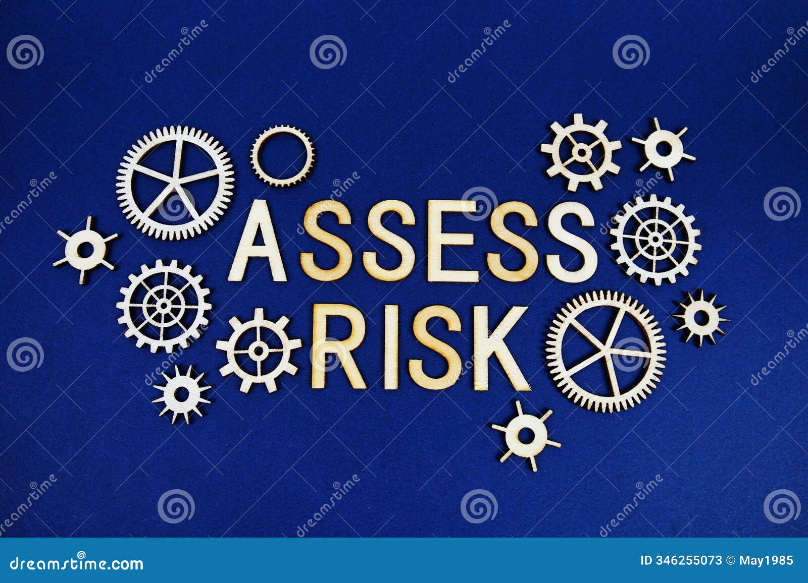 Assess Risk Alphabet Letters with Gears Element on Navy Blue Background ...