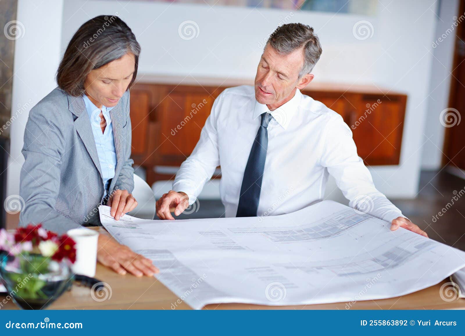 Assessing the Plans. Two Mature Architects Discussing Blueprints in an ... Assessing the Plans. Two Mature Architects Discussing Blueprints in an ...