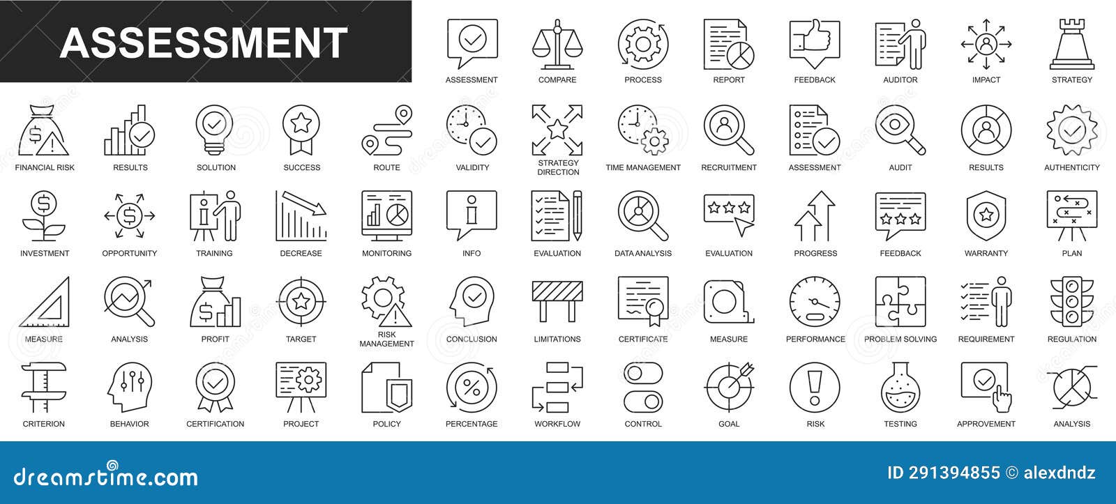 Assessment Web Icons Set in Thin Line Design. Vector Outline Stroke ...