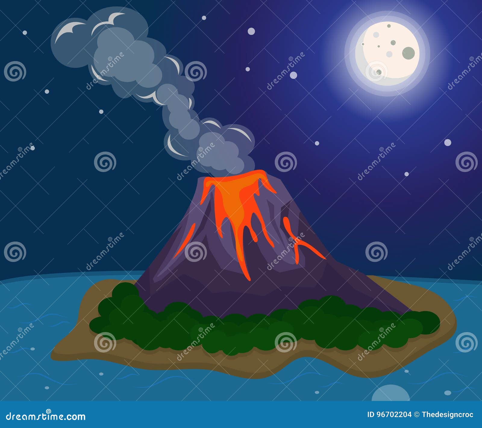 Assignment File : Volcano Eruption Lava Island Night Moon Vector ...