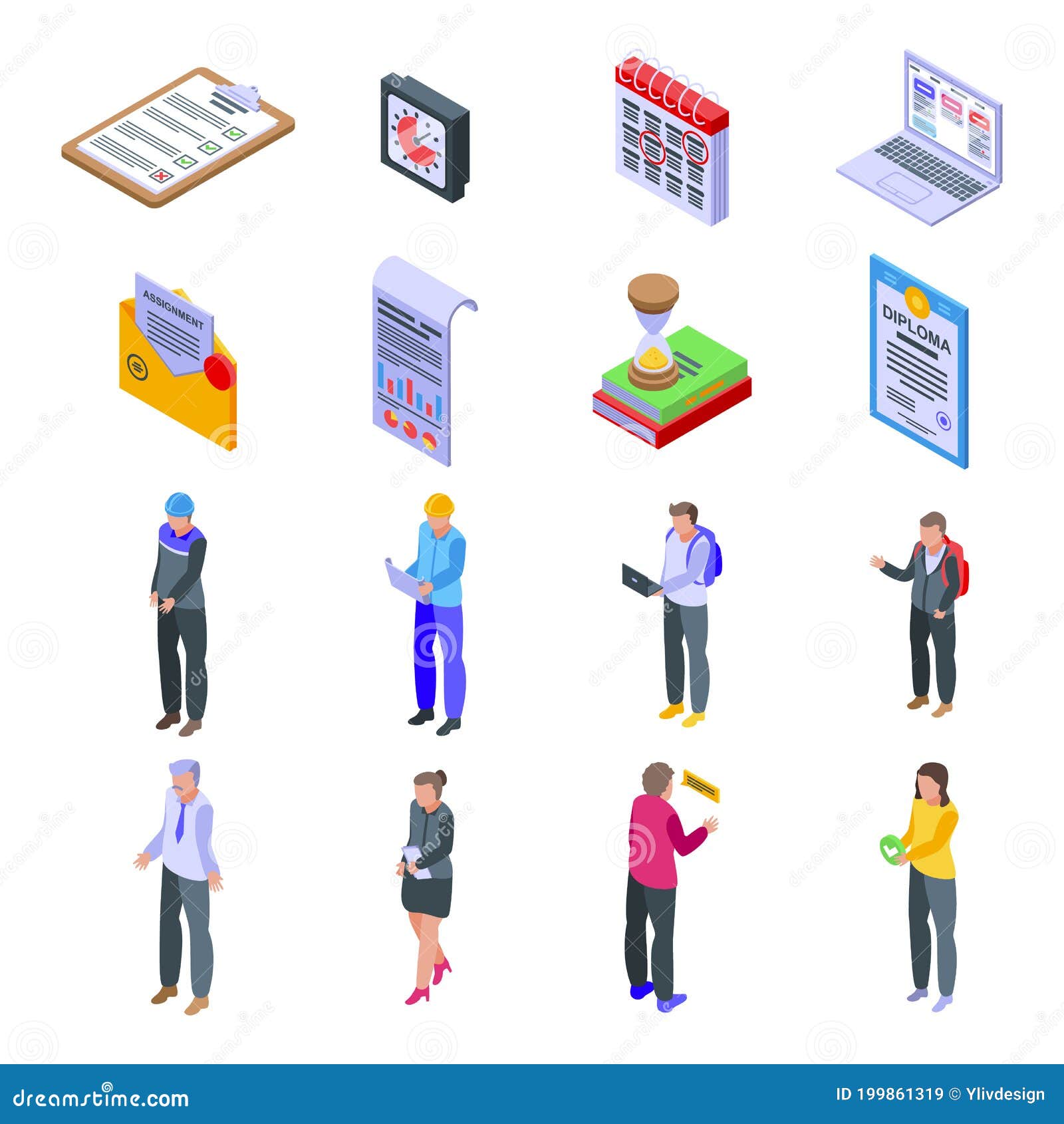 Assignment Icons Set, Isometric Style Stock Vector - Illustration of ...