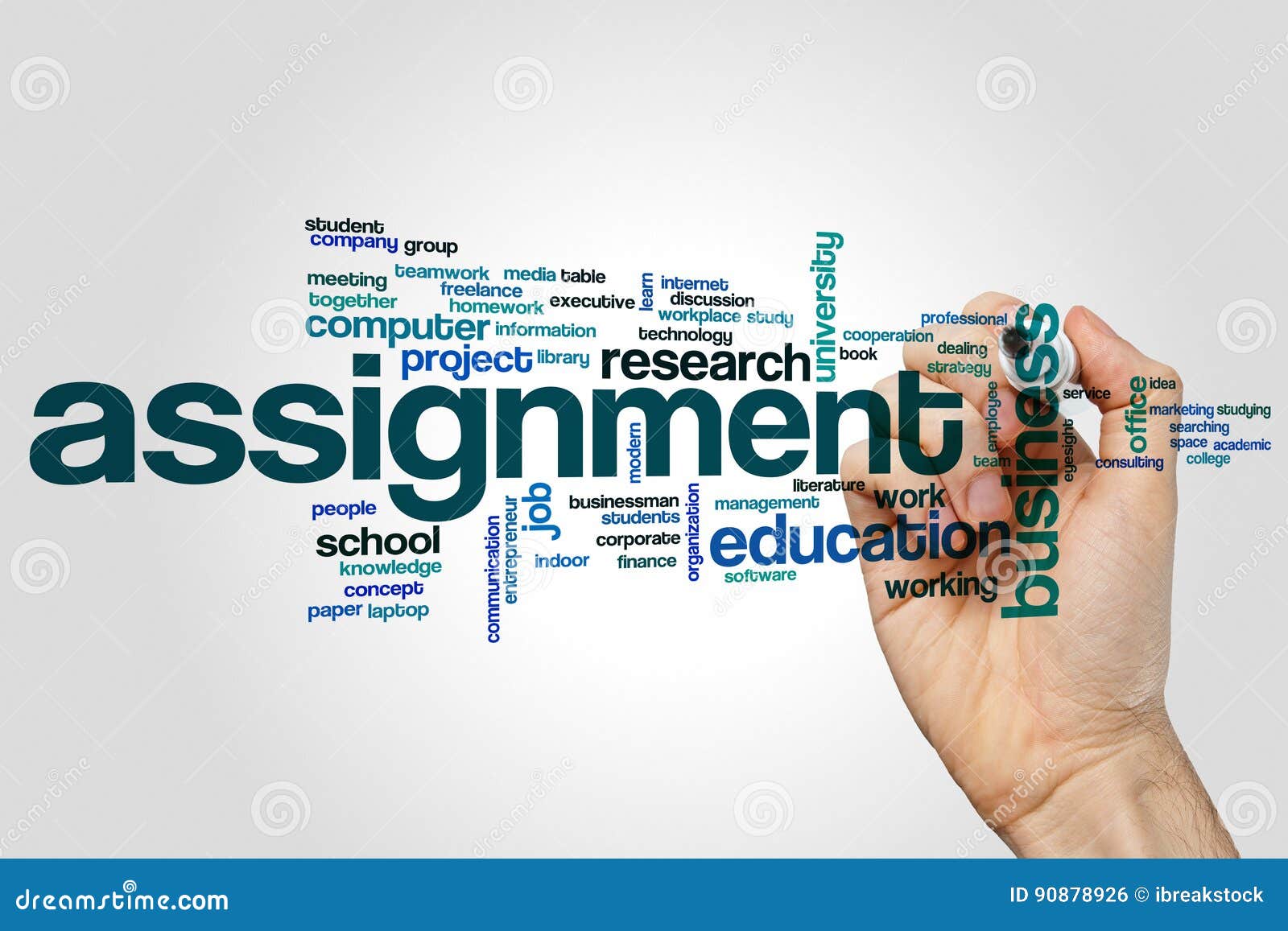 Assignment Word Cloud Concept on Grey Background Stock Photo - Image of ...