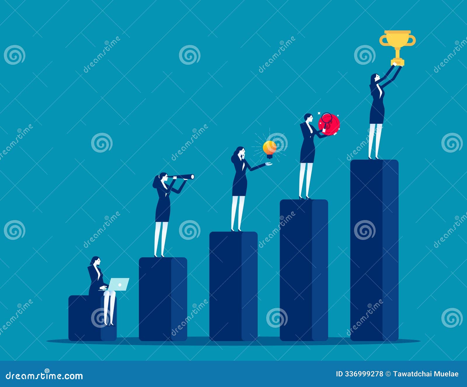 Assistance. Business People Team Working on Improve Bar Graph, Business ...