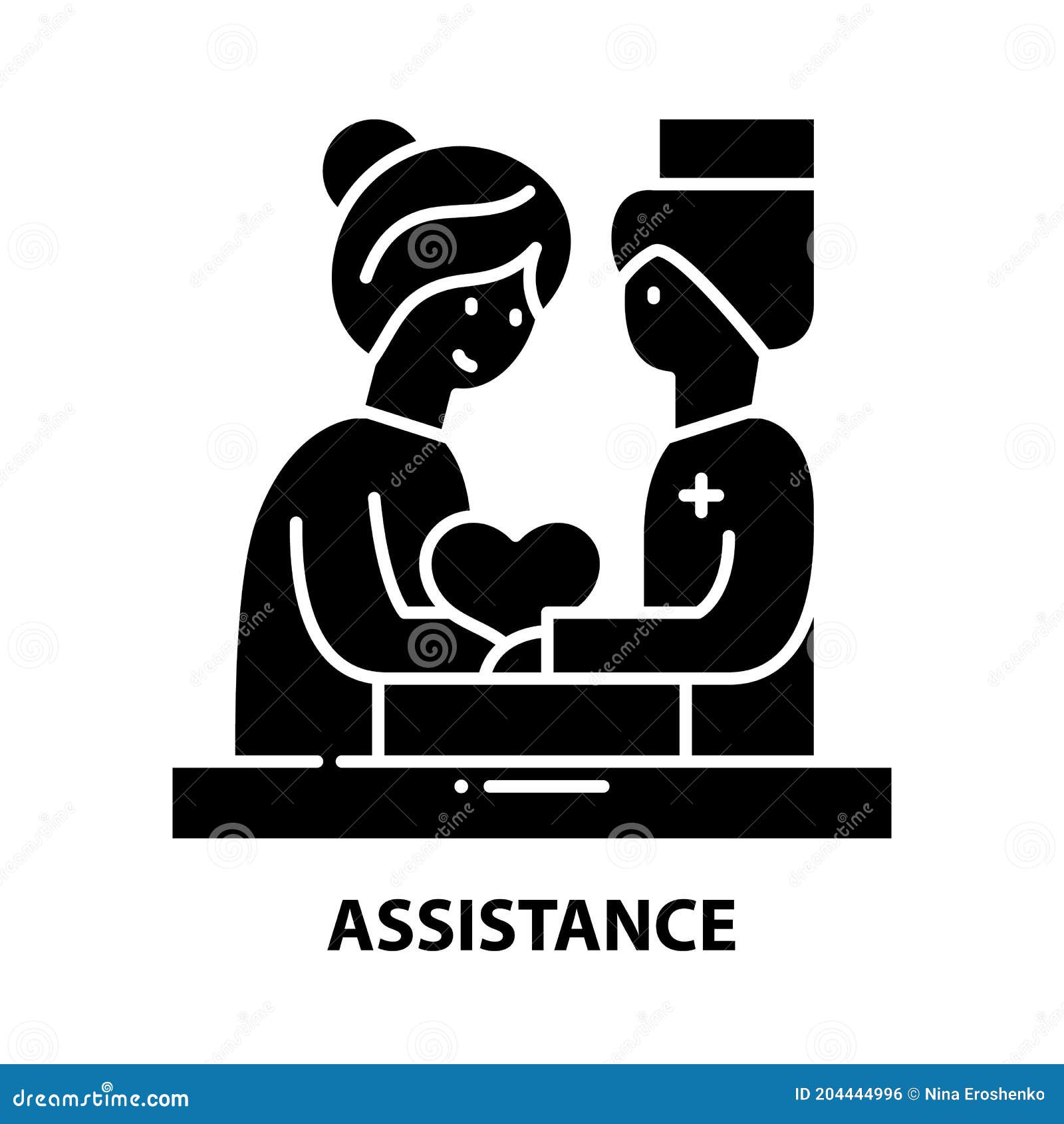 Assistance Icon, Black Vector Sign with Editable Strokes, Concept ...