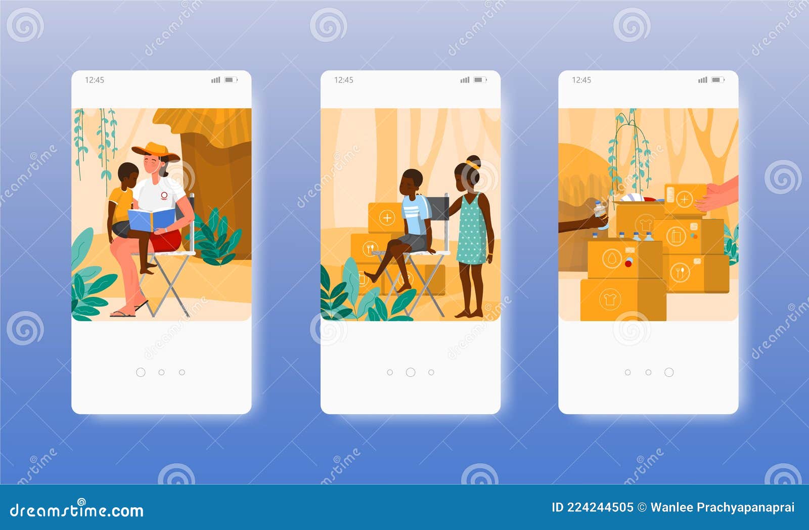 Assistance for Third World Developing Countries. Mobile App Screens ...