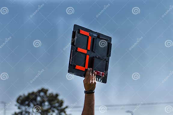 Assistant Football Referee Shows Extra Time Stock Image - Image of ...