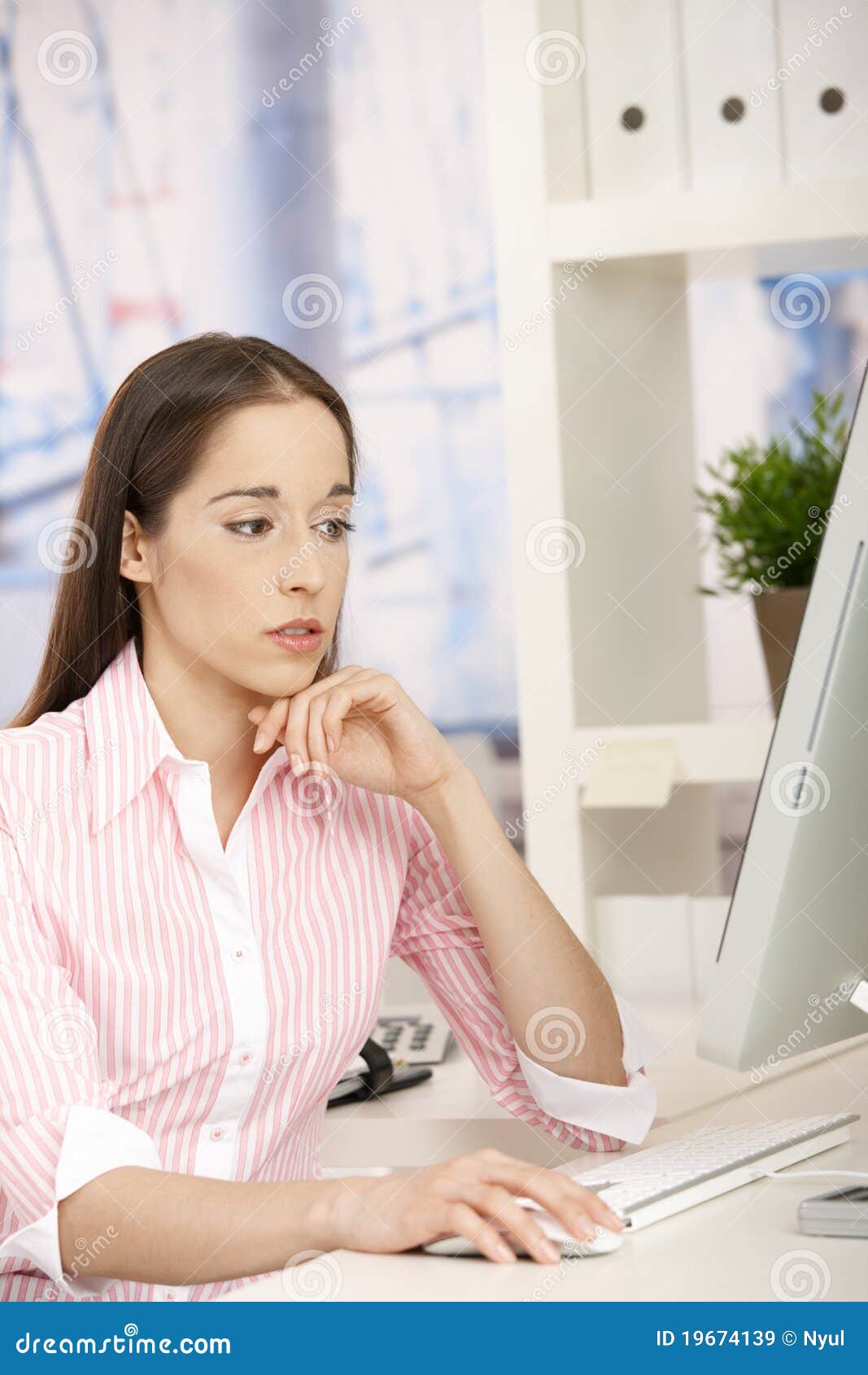 Assistant girl at computer stock image. Image of girl - 19674139