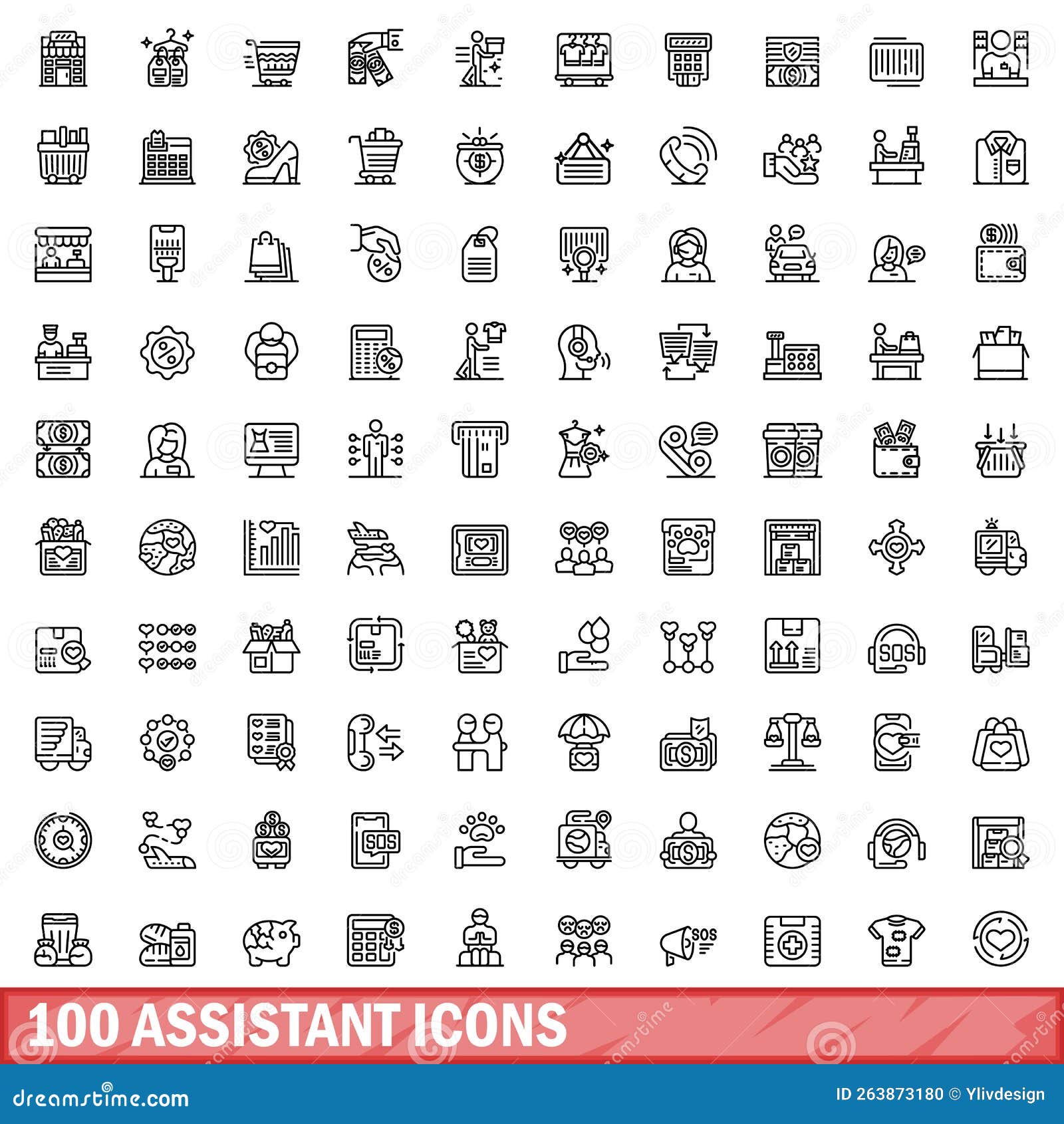 100 Assistant Icons Set, Outline Style Stock Vector - Illustration of ...