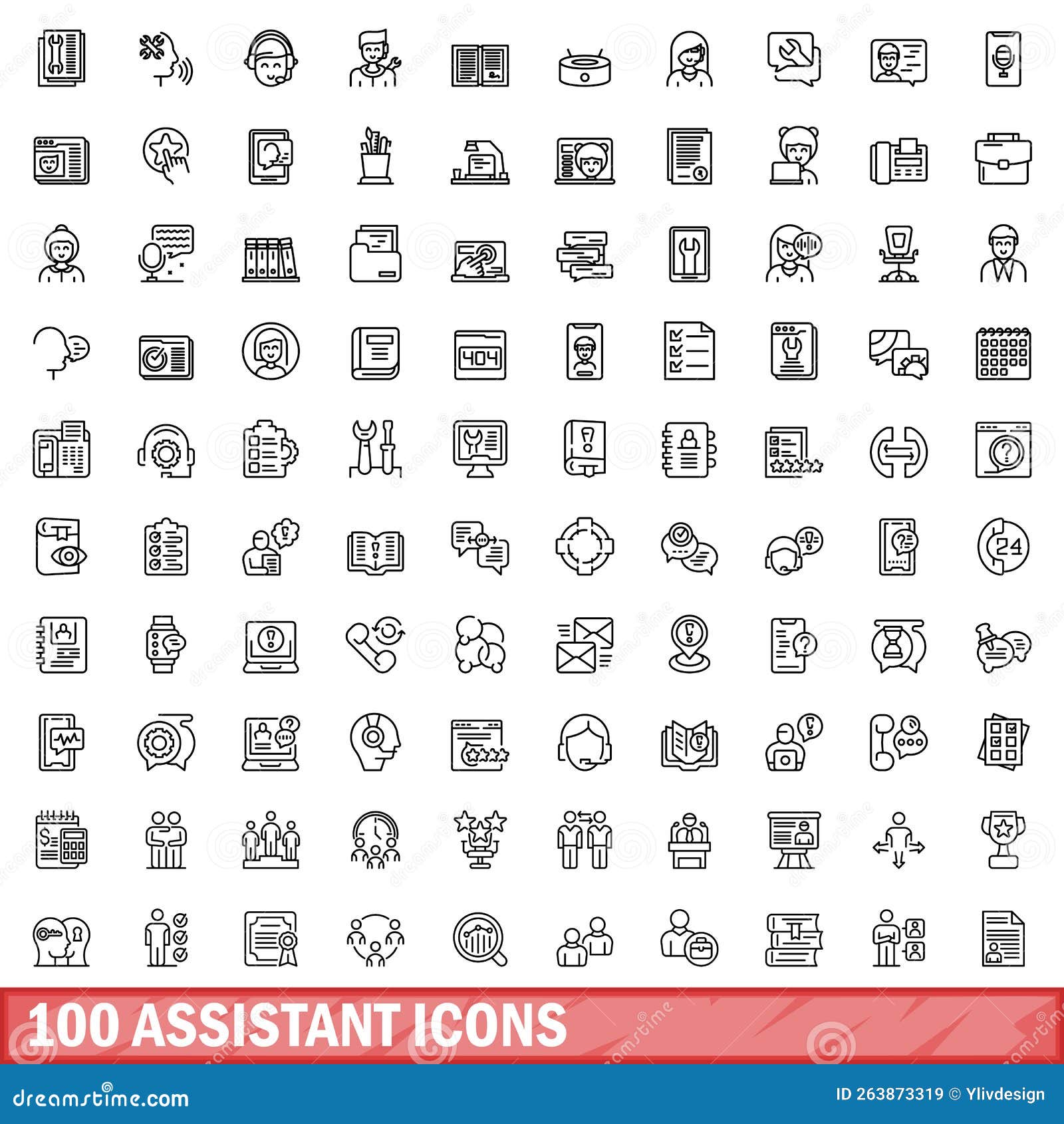 100 Assistant Icons Set, Outline Style Stock Vector - Illustration of ...