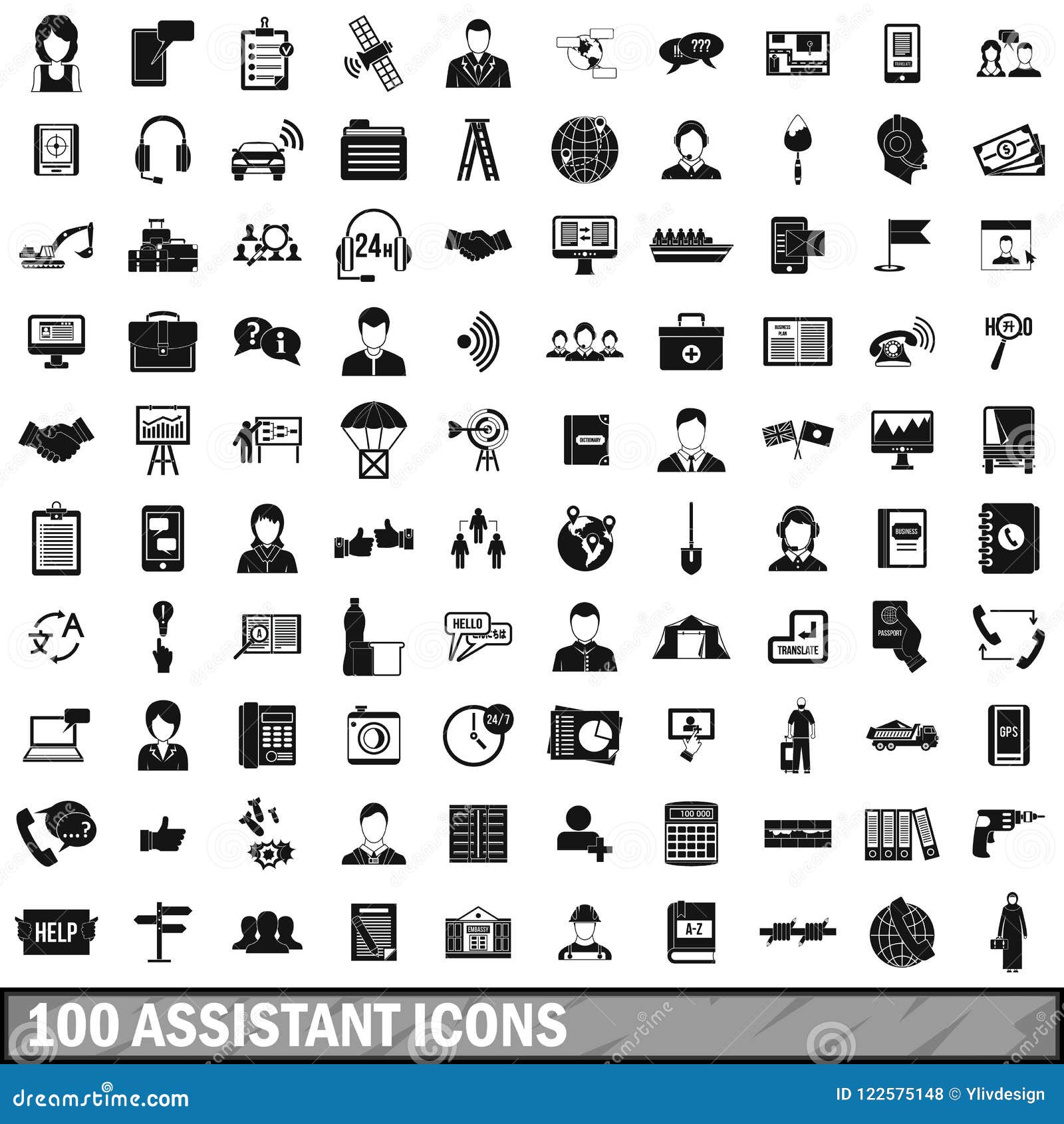100 Assistant Icons Set, Simple Style Stock Vector - Illustration of ...