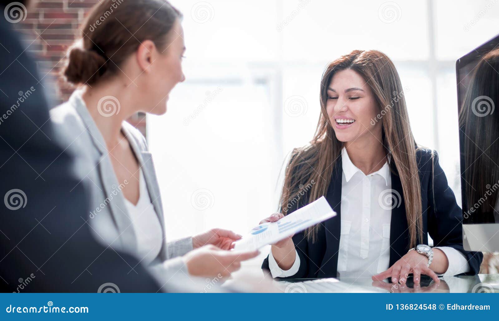 Assistant Passes Business Woman Working Document Stock Photo - Image of ...