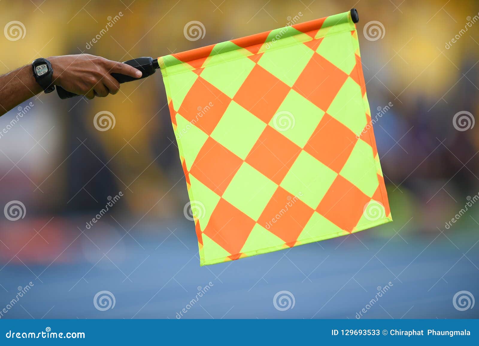Assistant Referee Hold Flag , Offside Signal Stock Image - Image of ...