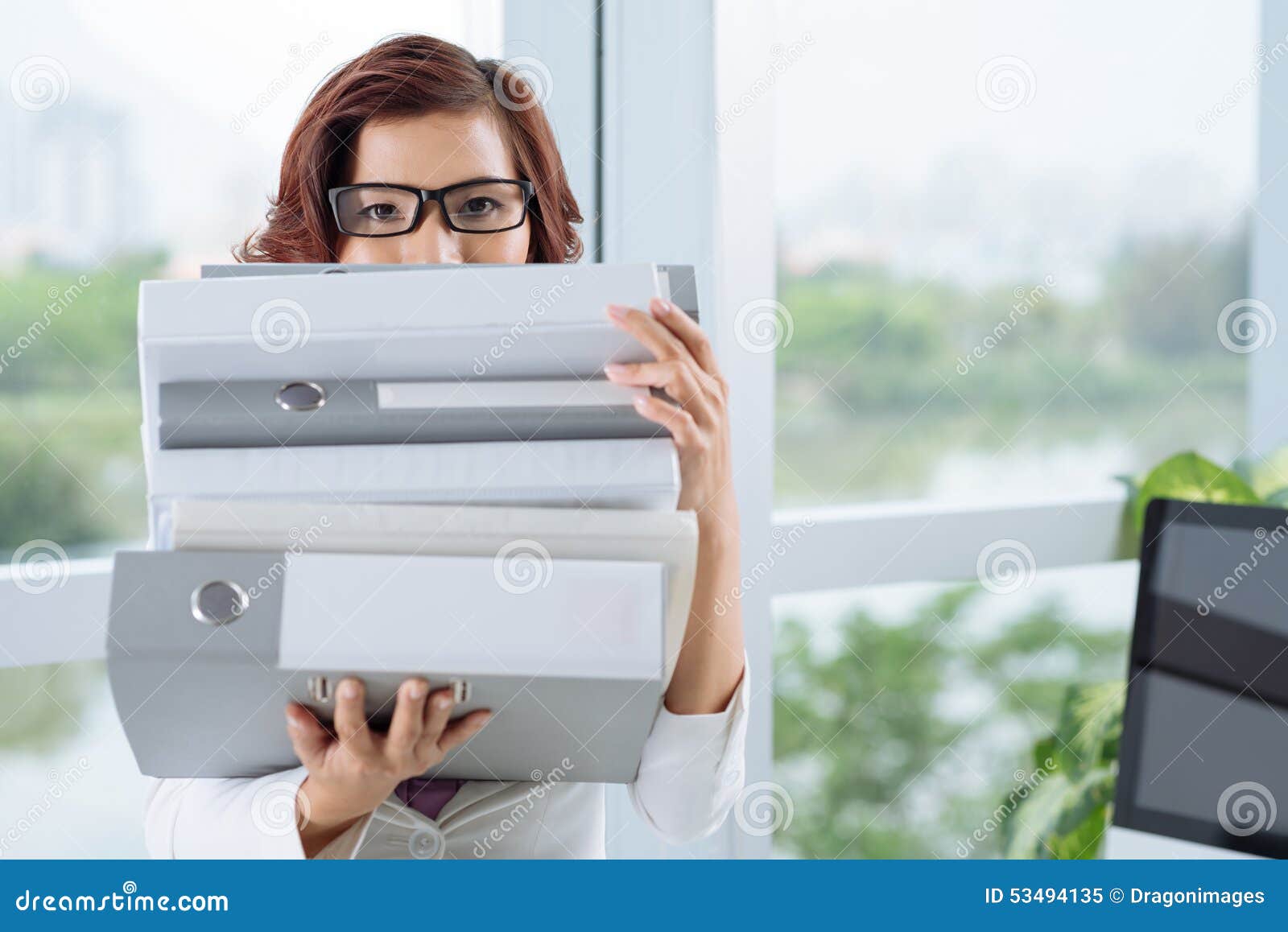 Assistant with a Stack of Binders Stock Image - Image of secretary ...