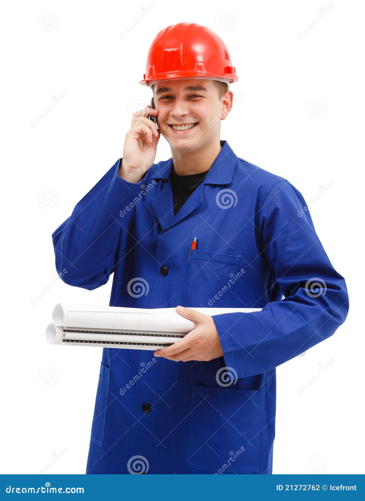 Assistente Tecnico Felice Che Comunica Sul Telefono Fotografia Stock ...