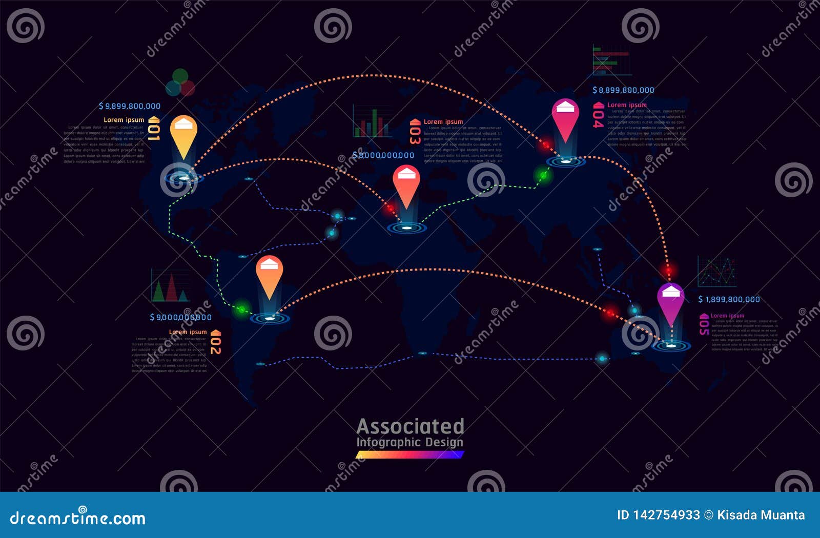 Associated Company Factory World Map Mark Point Infographic Design with ...