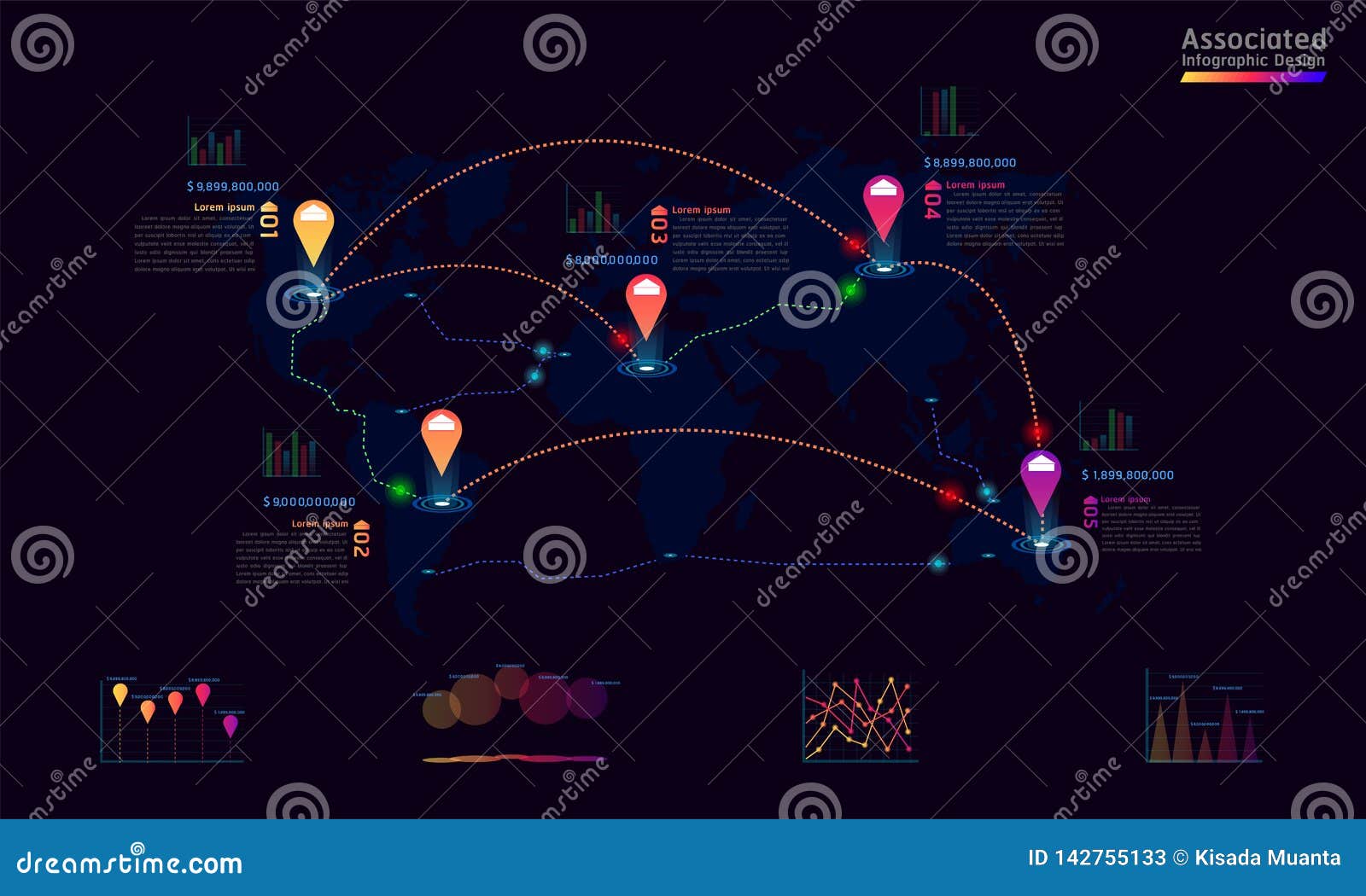 Associated Company Factory World Map Mark Point Infographic Design with ...