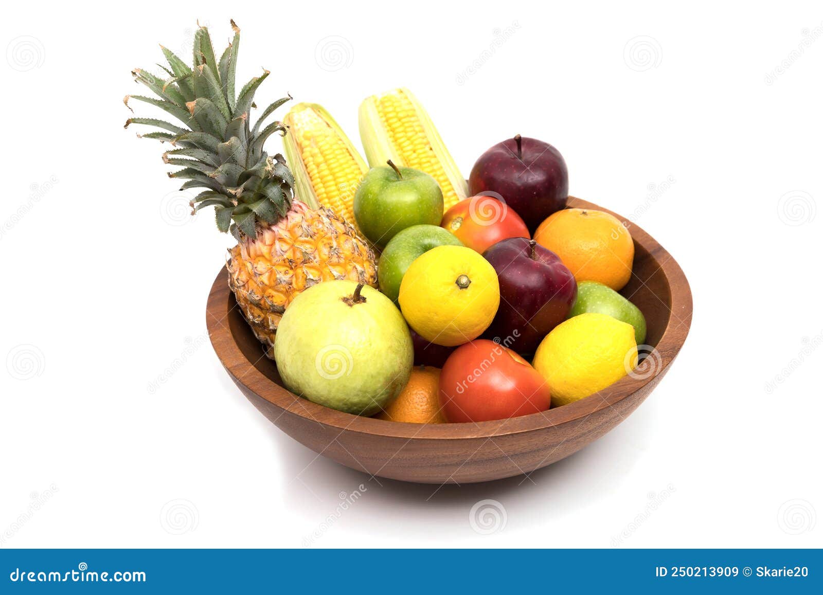 Assort Fresh Fruits And Vegetables In Basket Isolated On White